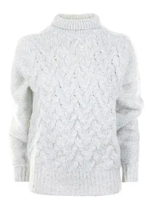 Eleventy Cable Knit Turtleneck Sweater - White