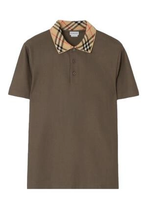 Burberry Check Collar Cotton Polo Shirt - Tan