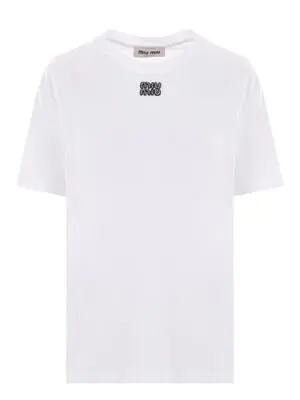 Miu Miu Logo Beaded Crewneck T-shirt - White