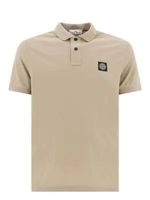 Stone Island Logo Patch Short-sleeved Polo Shirt - Beige