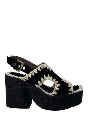 Mou Platform Sandals With Crochet Trim - Black