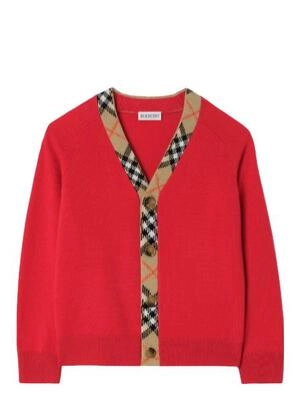 Burberry Check V-neck Cardigan - Red
