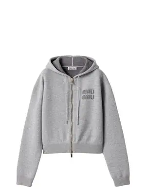 Miu Miu Double Cashmere Zipper Hoodie Cardigan - Grey