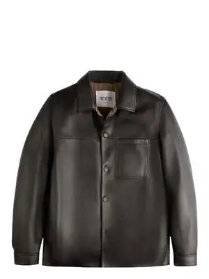 TOD'S Long-sleeved Leather Jacket - Brown