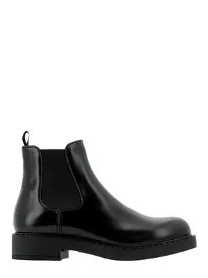 Prada Brushed Leather Chelsea Boots - Black