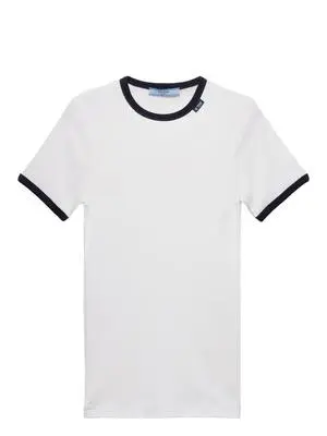 Prada Ribbed Knit Top With Logo Label - White/blue