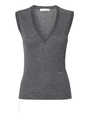 Fendi Fendi Gray Melange Wool Ribbed Sleeveless V-Neck Top Grey