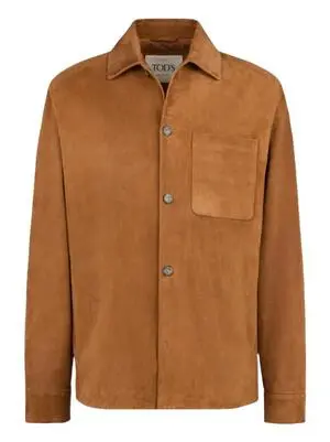 TOD'S Tod's Suede Shirt Jacket With Monogram Embroidery Brown