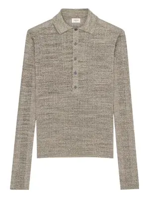Saint Laurent Polo In Ribbed Stretch Linen Nude