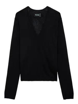 Zadig&Voltaire Zadig & Voltaire V-Neck Long-Sleeve Sweater With Embroidered Wing Detail Black