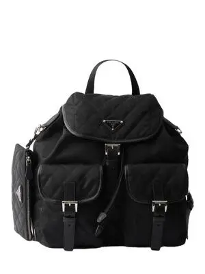 Prada Medium Quilted Re-nylon Backpack With Saffiano Leather Trim - Black