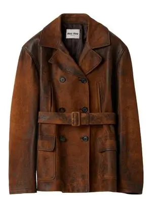 Miu Miu Double-breasted Waxed Suede Caban Jacket - Cognac