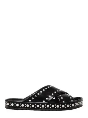 Fendi Leather Slides With Stud Embellishments - Black