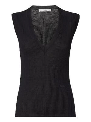 Fendi Fendi Wool Ribbed Sleeveless V-Neck Top Black