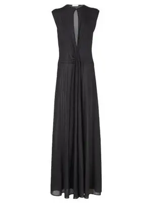 Fendi Sleeveless Silk Yarn Maxi Dress With Keyhole Neckline - Black