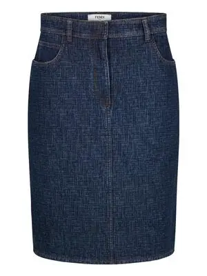 Fendi Ff Monogram Denim Skirt - Blue