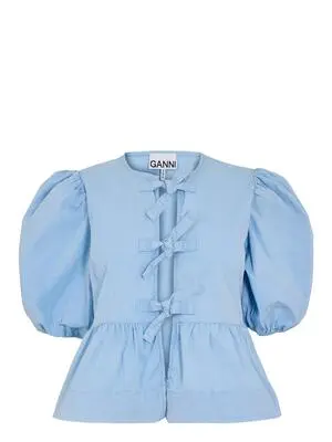 GANNI Peplum Blouse With Tie Detail - Blue