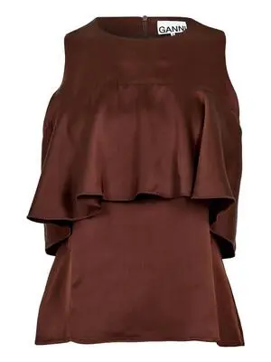 GANNI Ganni Short Sleeve Blouse With Ruffle Detail Red