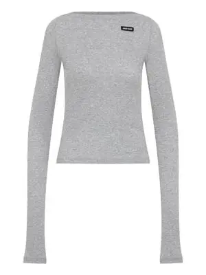 Miu Miu Long Sleeve Top With Logo Patch - Grey