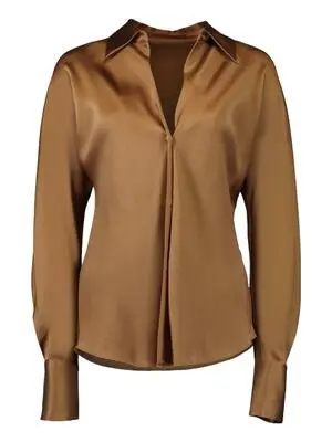 Vince Satin Bias Long-sleeved Blouse - Brown