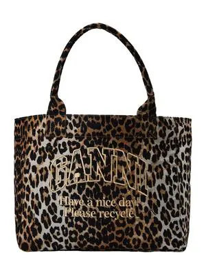 GANNI Ganni Leopard Print And Denim Tote Bag Black