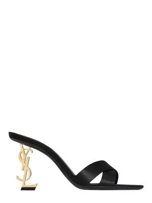 Saint Laurent Opyum Open Toe Mules With Cassandre Heel - Black