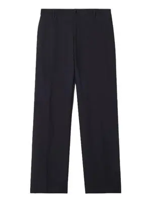 Burberry Tailored Cotton Linen Trousers With Equestrian Knight Design - Navy