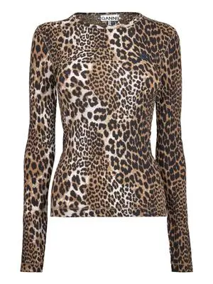 GANNI Ganni Leopard Print Long Sleeve Top