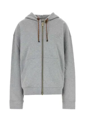 Miu Miu Zipped Drawstring Hoodie - Grey