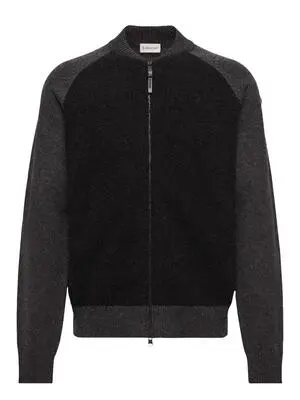 Moncler Bouclé Wool Cashmere Blend Zip Cardigan - Dark Gray