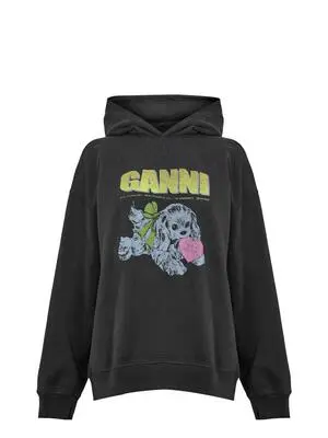 GANNI Oversized Cropped Graphic Hoodie - Black