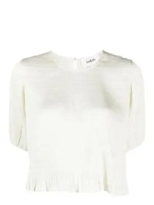 Ba&sh Bash Ruched Short-Sleeved Blouse Beige