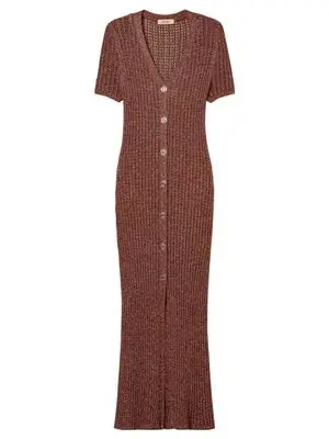 TWINSET Twinset Metallic Lurex-Viscose Blend Knit Maxi Dress With V-Neck And Button Front