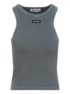 Miu Miu Sleeveless Ribbed Knit Jersey Top - Grey
