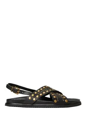 TWINSET Crossover Strap Sandals With Gold Stud Embellishment - Black