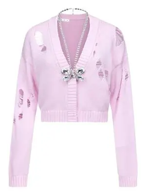 AREA Butterfly Embellished Organic Cotton-blend Cardigan - Pink