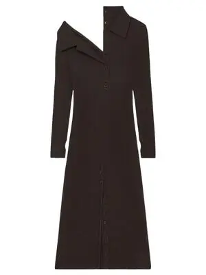COURREGES Button Detailed Ribbed-knit Midi Dress - Muddy Brown