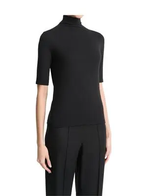 Vince Vince Elbow-Sleeved Turtleneck Top Black