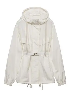 Prada Prada Technical Pongé Blouson Jacket With Drawstring Hood And Logo Ivory