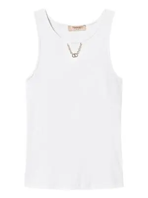 TWINSET Sleeveless Cotton Tank Top With Chain Detail - White