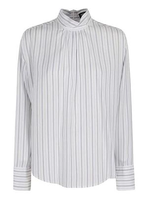 DONDUP Striped High Neck Long Sleeve Shirt - White