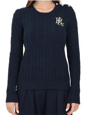Ralph Lauren Embroidered Cable Knit Jumper - Navy