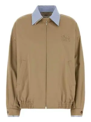 Miu Miu Embroidered Logo Zip-up Blouson Jacket - Rope Ash