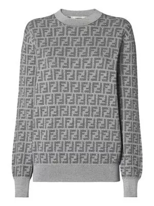Fendi Ff Jacquard Long Sleeve Jumper - Grey