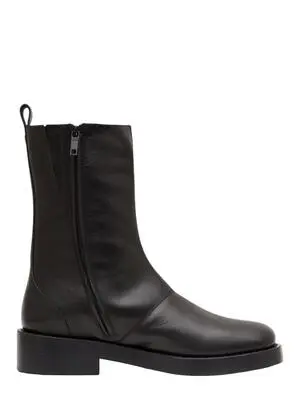 COURREGES Stretch Leather Boots With Embossed Logo And Side Zippers - Black