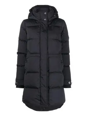 Woolrich Hooded Down Jacket With Zip And Button Details - Black