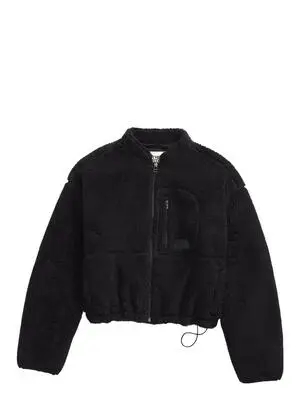 The North Face Logo Embroidered Zip Up Fleece Jacket - Black
