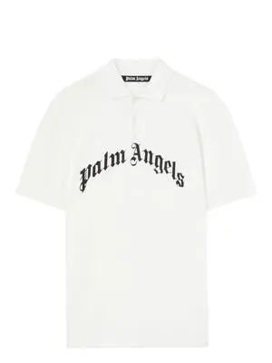 Palm Angels Curved Logo Embroidered Polo Shirt - White