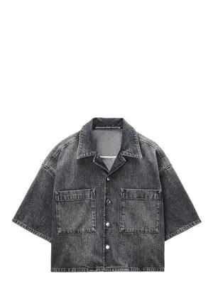 Alexander Wang Cropped Boxy Short-sleeve Shirt - Light Grey