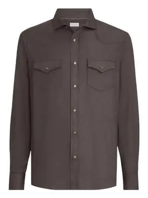 BRUNELLO CUCINELLI Garment-dyed Easy-fit Western Shirt In Cotton Chevron